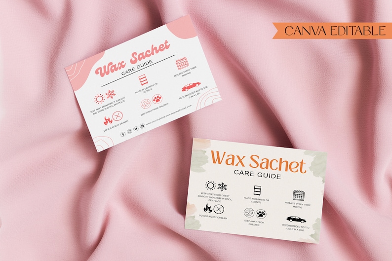 Wax Sachet Care Card Template, Canva Editable, Printable Instructions ...