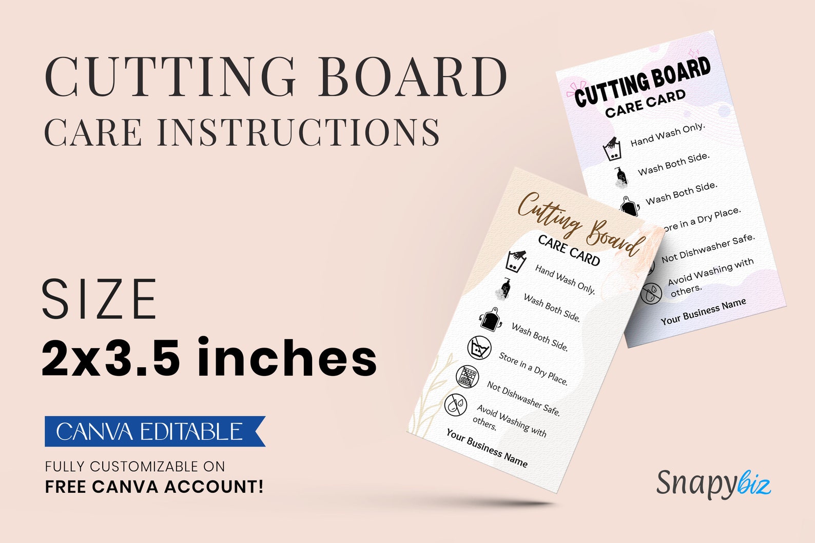 Editable Cutting Board Care Card Template, Wood Care Guide (CC-257) - Etsy