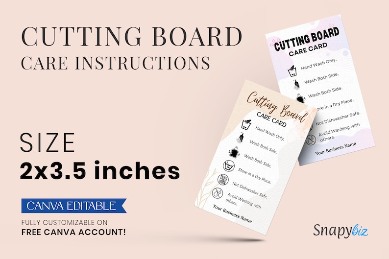 Editable Cutting Board Care Card Template, Wood Care Guide (CC-257) - Etsy