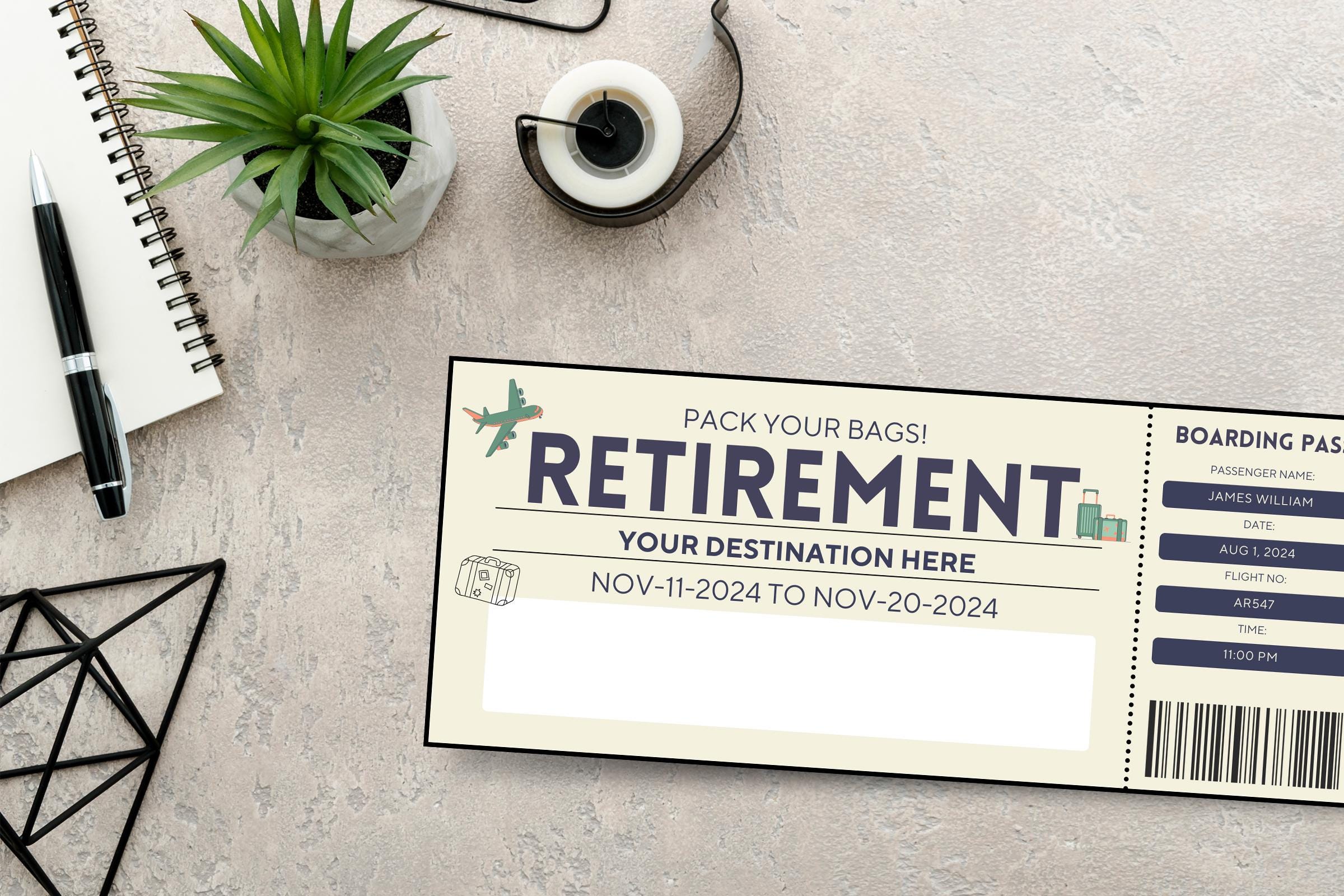 Retirement Boarding Pass, Editable Canva Ticket Invitation - Etsy