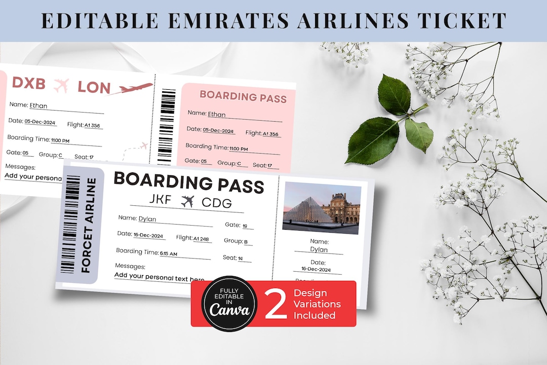 Editable Emirates Airlines Ticket Template, Surprise Trip Gift (canva ...