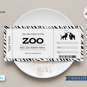 Zebra Editable Zoo Gift Certificate, Canva Zoo Certificate Editable ...