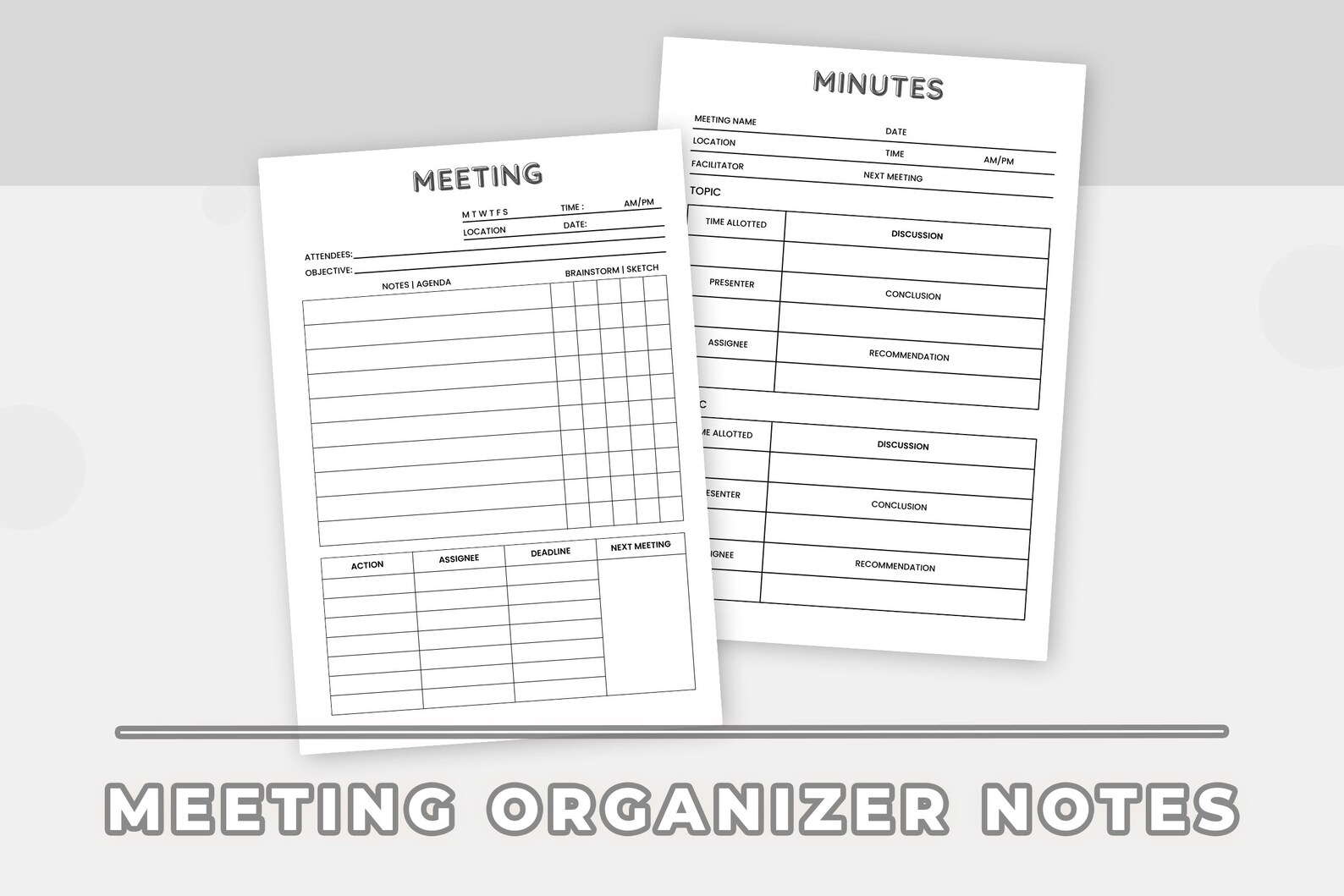 Meeting Organiser Notes Planner Meeting Minutes US Letter - Etsy