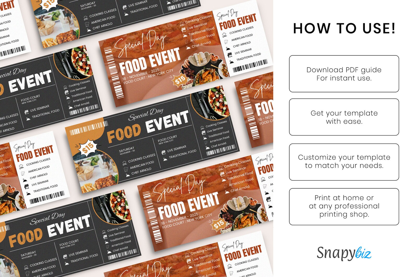 Editable Food Event Ticket Template, DIY Printable (digital Download ...