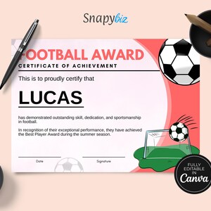 Football Award Certificate Template, Football Certificate, Award ...