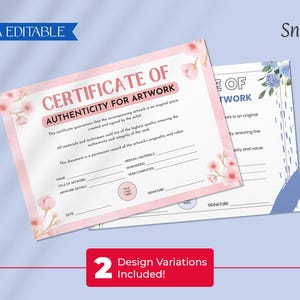 Editable Certificate of Authenticity for Artwork Template, Digital ...