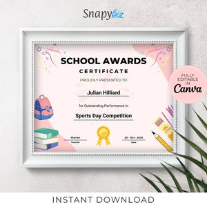 School Awards Editable Certificate, Scholarship Award Template ...