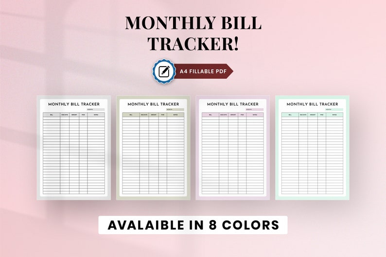 Fillable Monthly Bill Tracker: Printable PDF Planner - Etsy