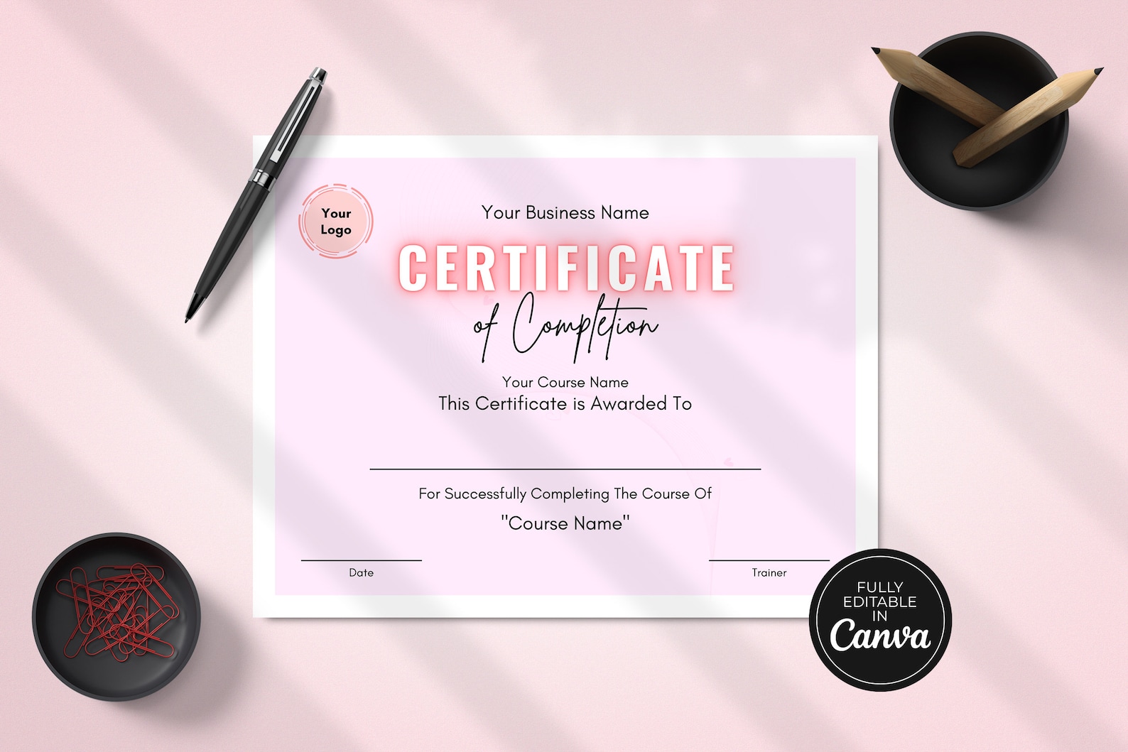 Editable Certificate Completion Template, Gold Certificate Template ...