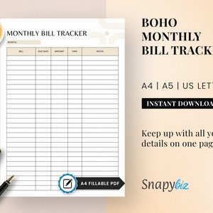 Fillable Monthly Bill Tracker Printable Planner, Bill Tracker PDF, Bill ...