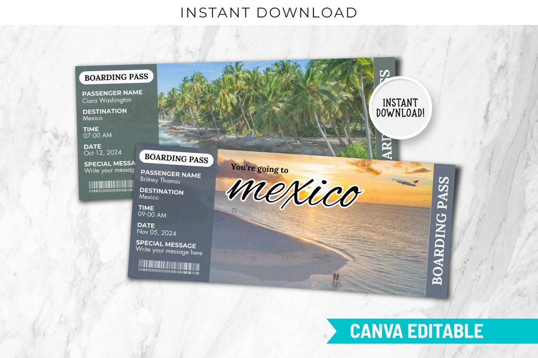Mexico Boarding Pass Ticket Template, Editable Mexico Airline Ticket ...