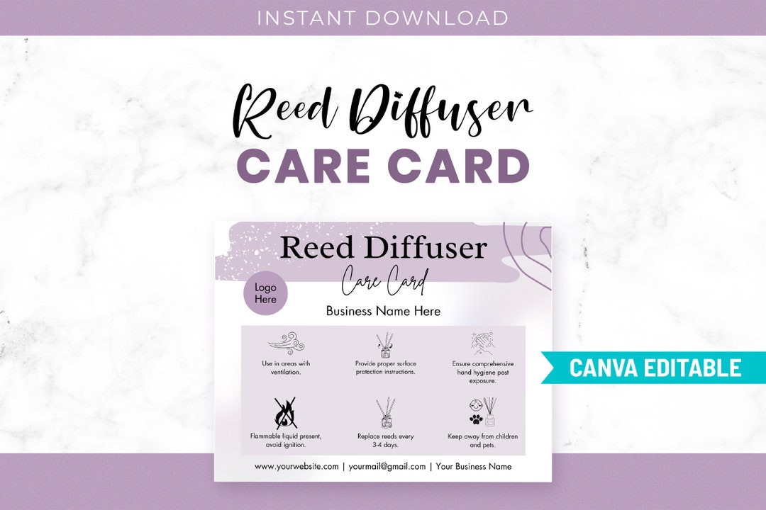 Reed Diffuser Care Card Canva Instructions, Reed Diffuser Care ...