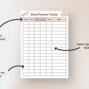 Printable Blood Pressure Health Tracker Log PDF Blood Record Health and ...