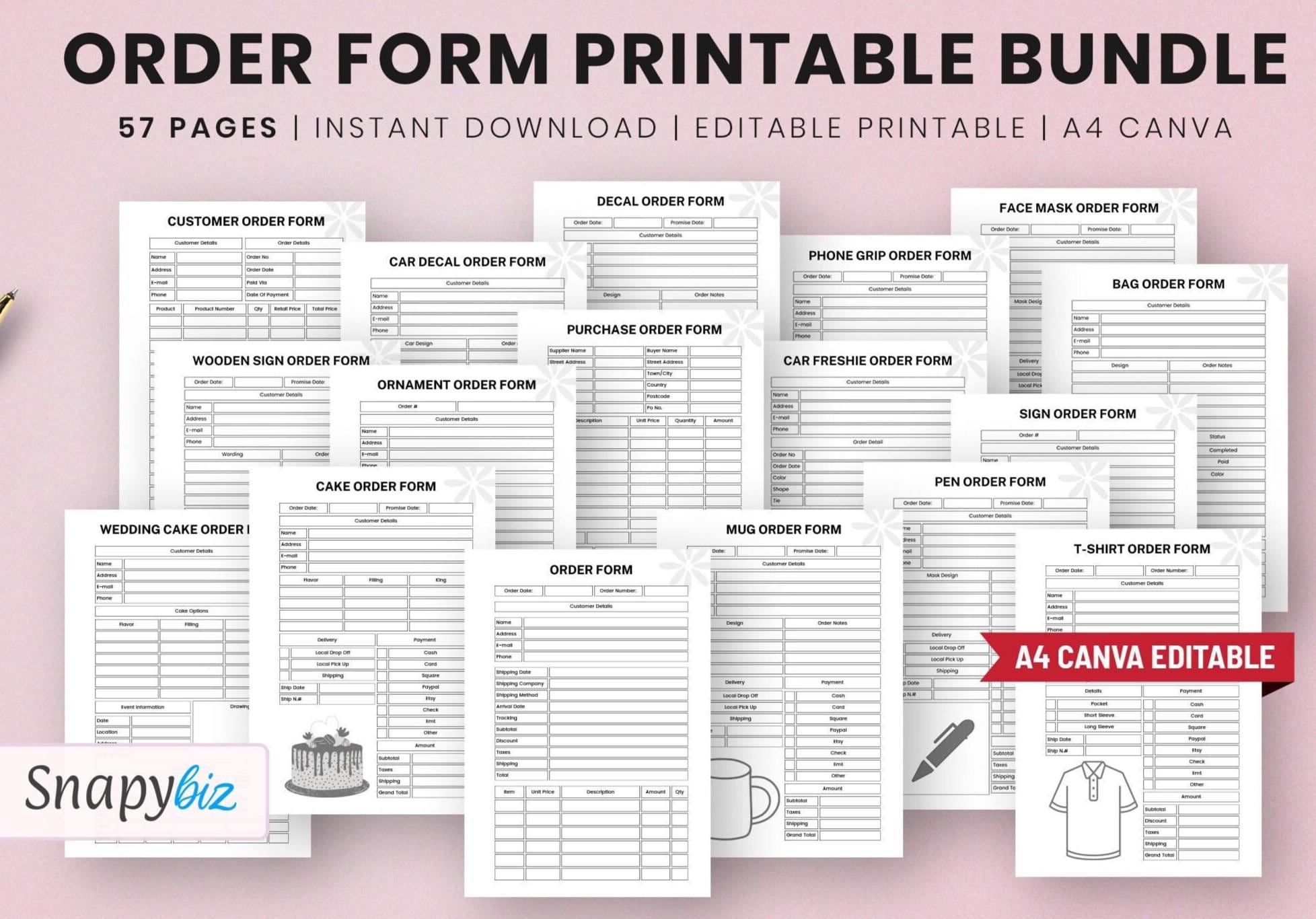 Printable Order Form Template Bundle, Wedding Cake Small Business, A4 ...