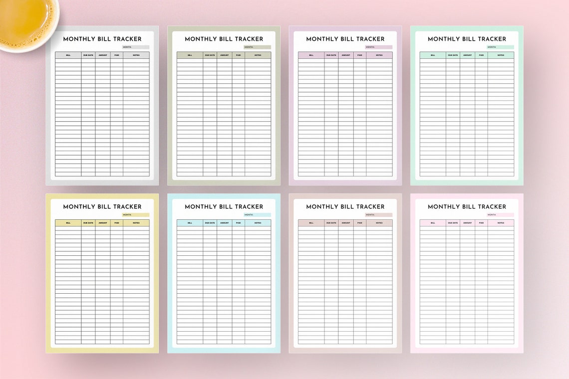 Fillable Monthly Bill Tracker: Printable PDF Planner - Etsy