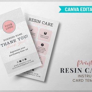 Printable Resin Care Instruction, Editable Resin Care Card Template ...