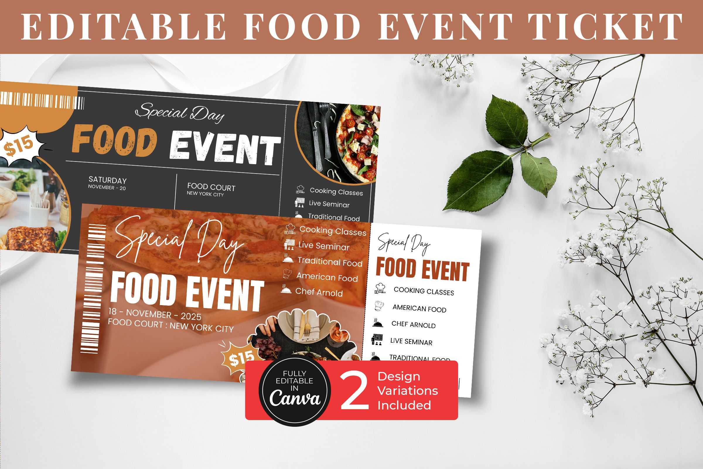 Editable Food Event Ticket Template, DIY Printable (digital Download ...