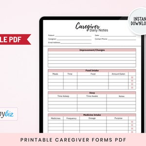 Printable Caregiver Forms PDF Printable Caregiver Assessment Forms ...