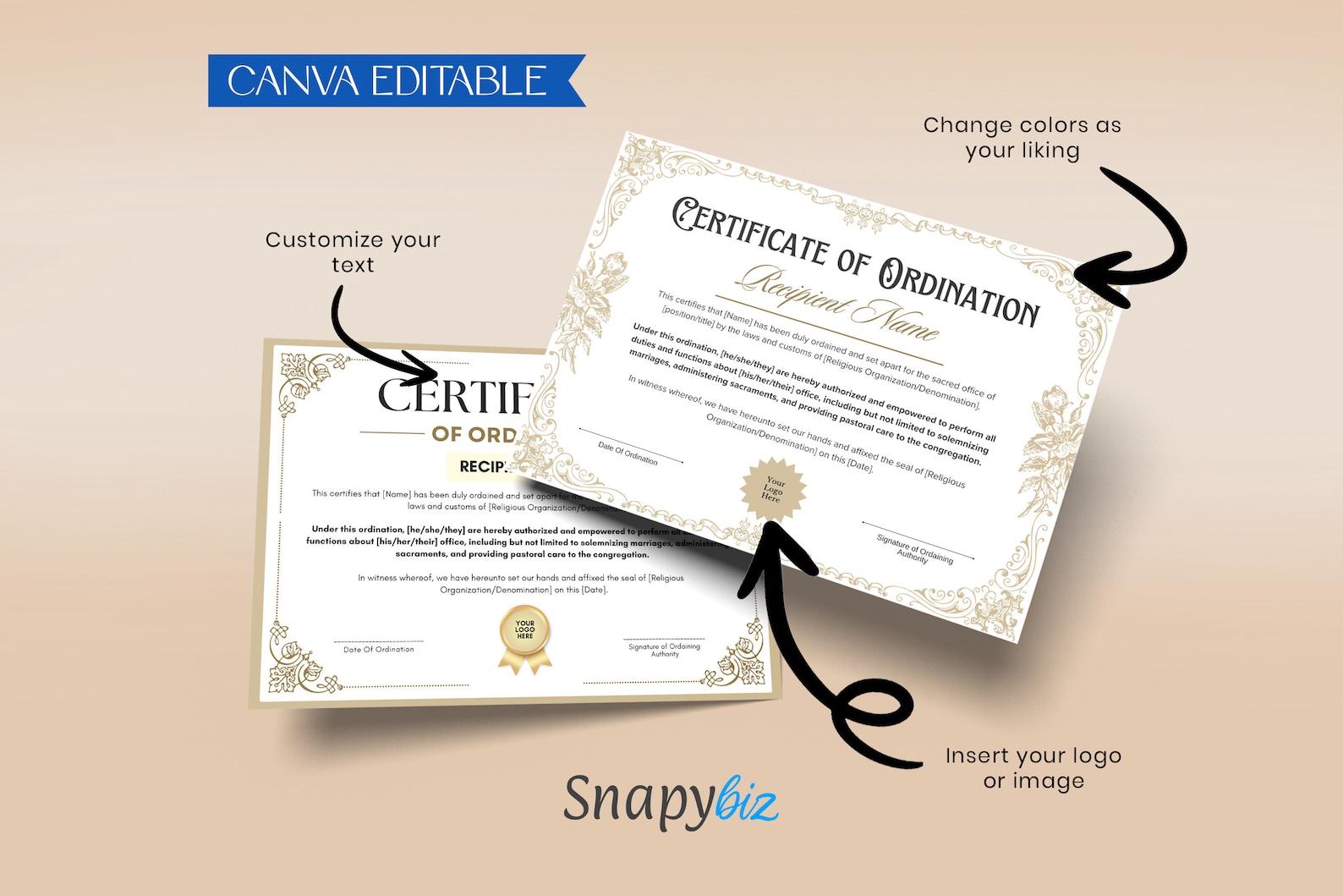 Editable Ordination Certificate Template: Clergy Ceremony (digital ...