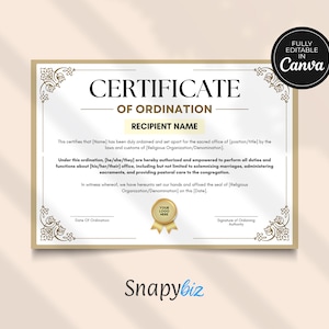 Editable Ordination Certificate Template: Clergy Ceremony (digital ...