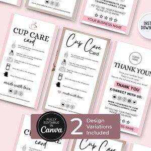 Editable Tumbler Cup Care Guide Canva Template Printable Cup Care ...