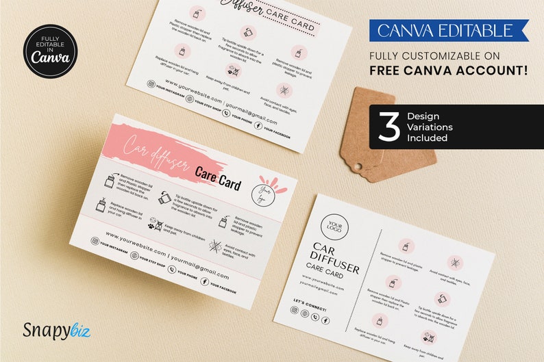 Car Diffuser Care Card Template, Instruction Guide PDF, Small Business ...
