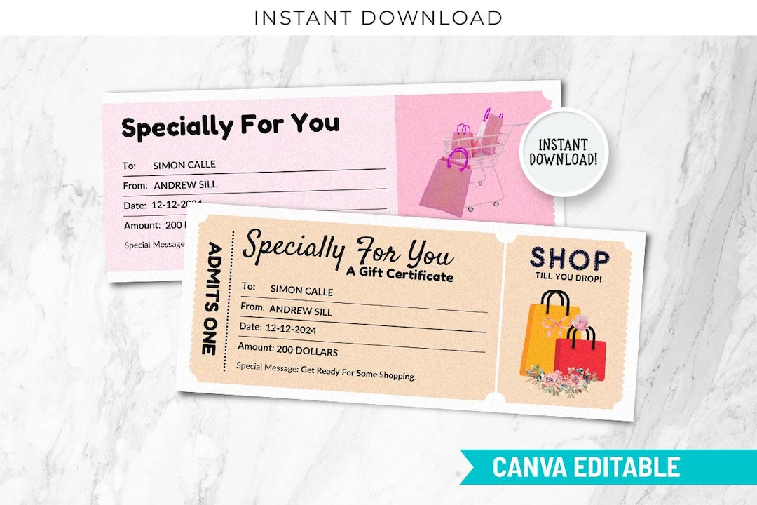 Shopping Spree Certificate Template, Editable Canva Templates ...