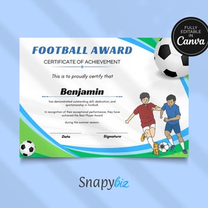 Editable Football Award Certificates Award Ceremony Certificates End of ...