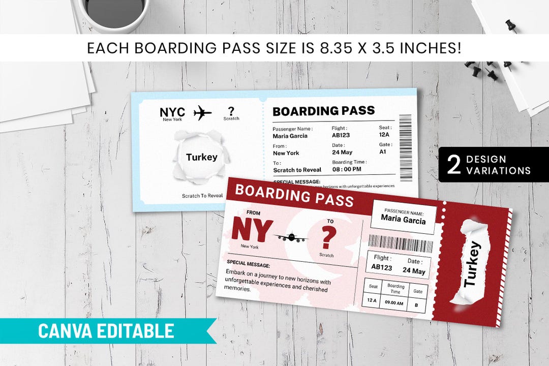 Scratch Reveal Surprise Boarding Card, Editable Airline Ticket Canva ...