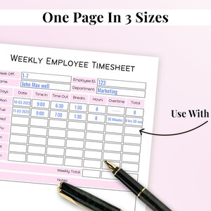 Employee Timesheet, Fillable Timesheet, Printable Timesheet, Time Card ...