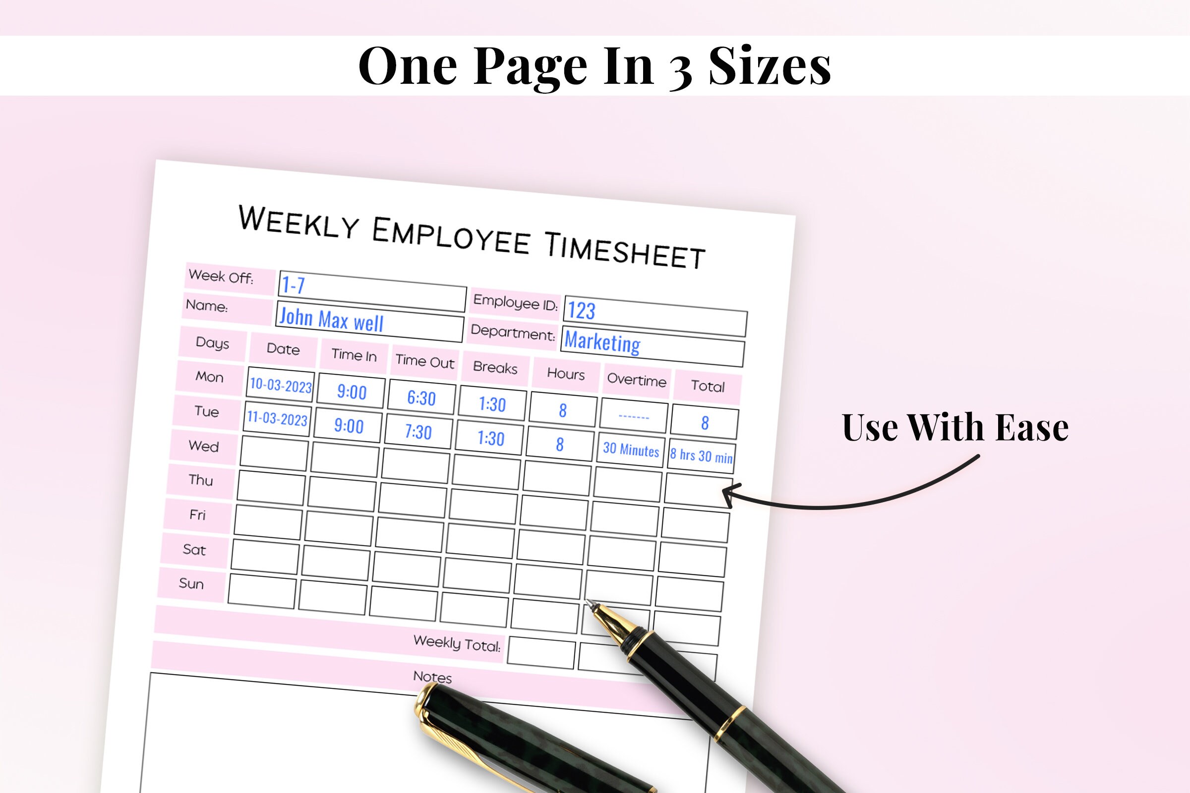 Employee Timesheet Fillable Timesheet Printable Timesheet - Etsy