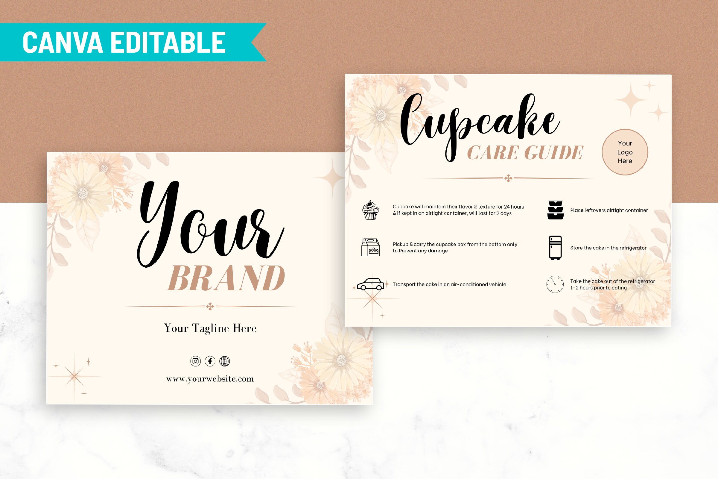 Printable Cupcake Care Guide Template Editable Cupcakes - Etsy