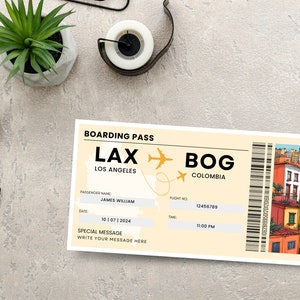 Colombia Boarding Pass Template, Editable Colombia Airline Ticket Canva ...
