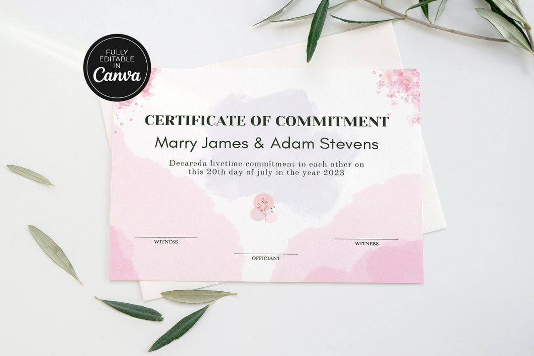 Certificate of Commitment Template, Editable Printable Certificate ...