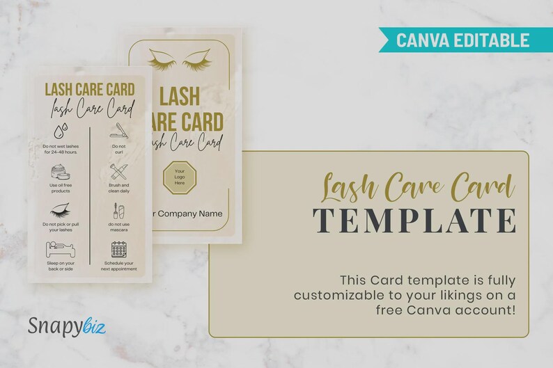 Editable Lash Care Card Template, Canva Eyelash Printable Aftercare ...
