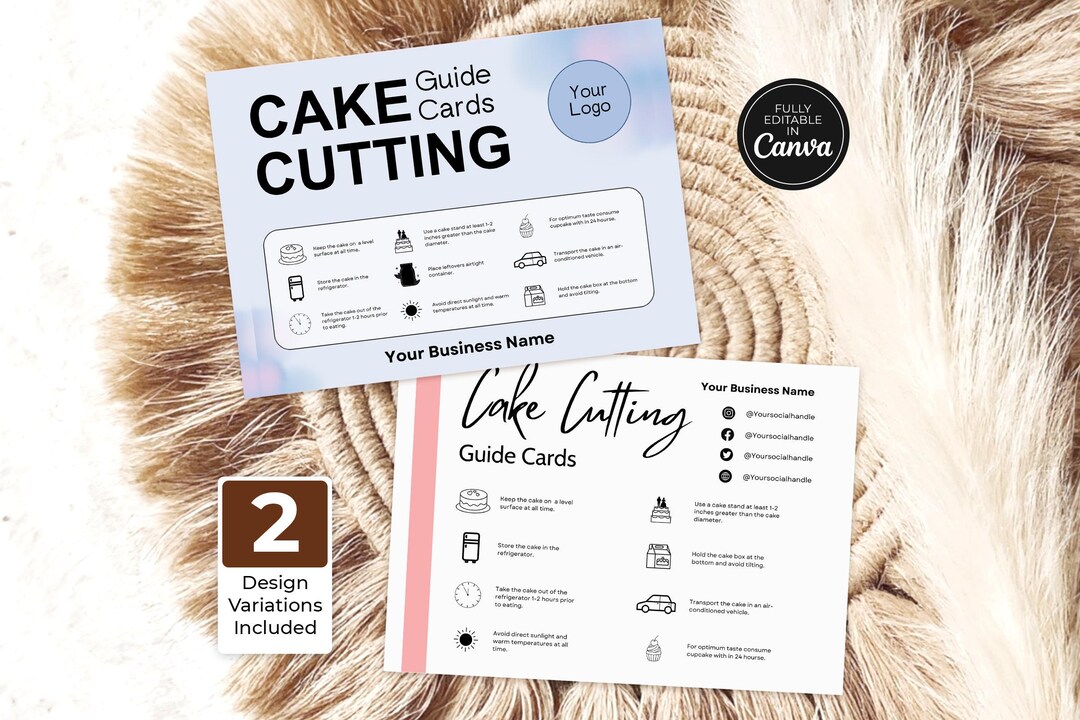 Printable Cake Cutting Guide Template, Canva Editable Instructions Card ...