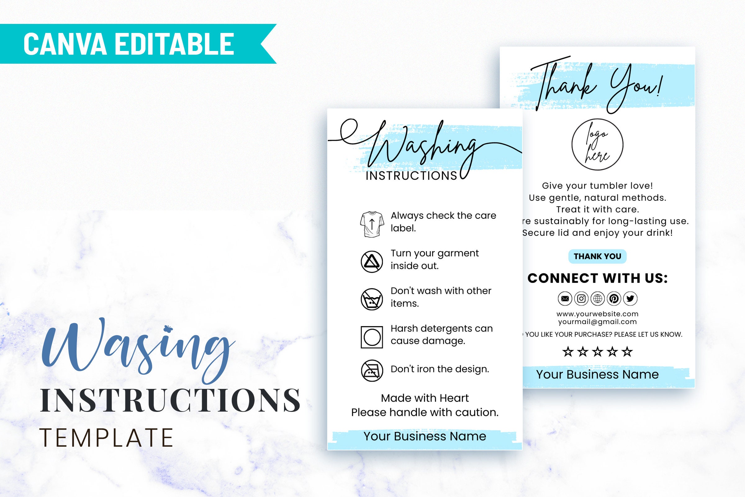 Washing Instructions Care Card Template Editable Washing - Etsy
