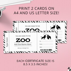 Zebra Editable Zoo Gift Certificate, Canva Zoo Certificate Editable ...