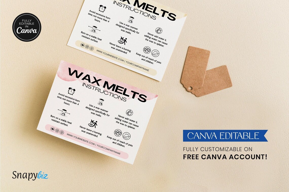 Editable Wax Melt Care Card Template: Printable Instructions (canva) - Etsy