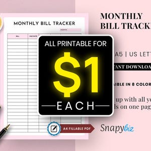 Fillable Monthly Bill Tracker: Printable PDF Planner - Etsy