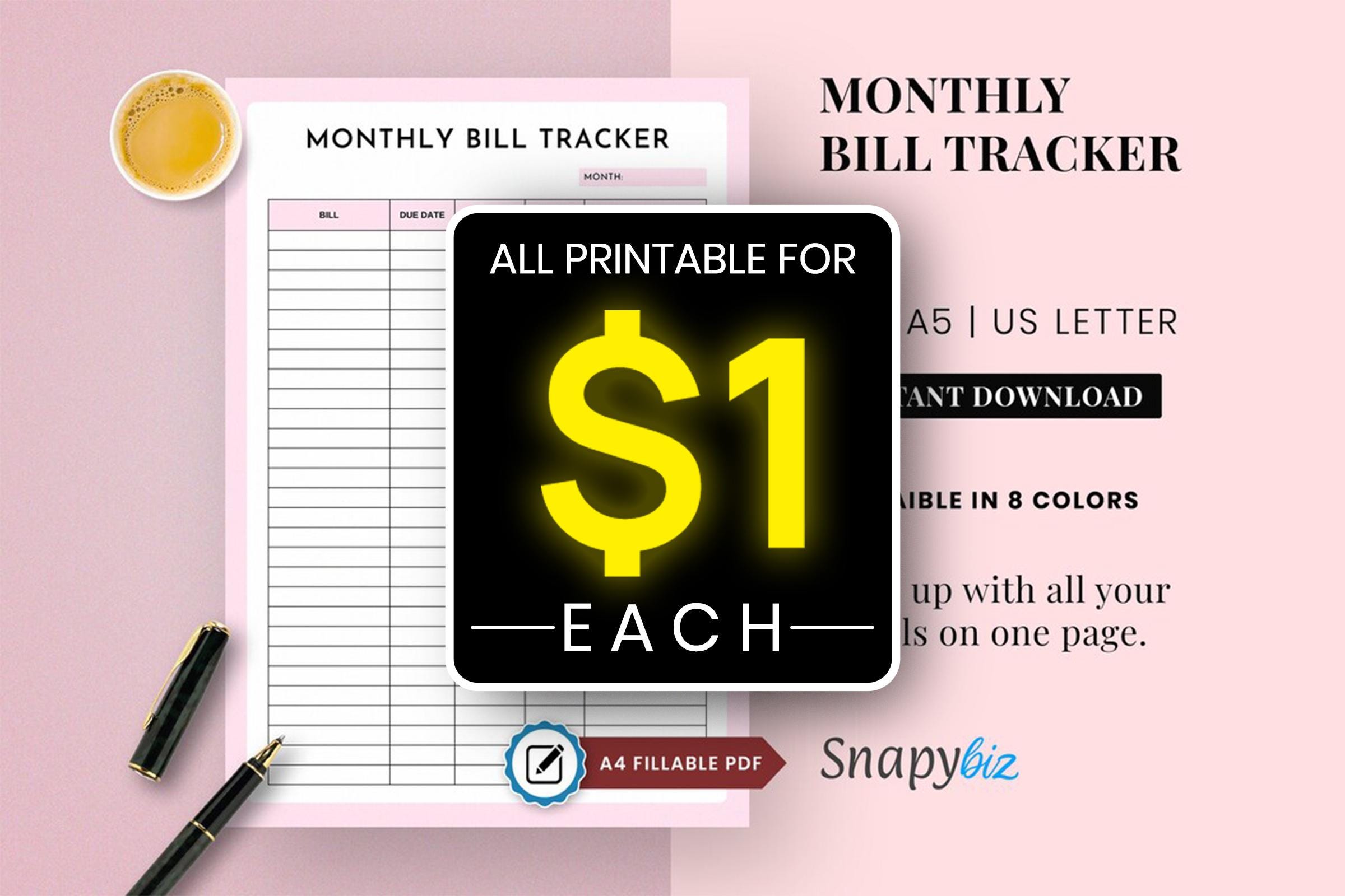 Fillable Monthly Bill Tracker: Printable PDF Planner - Etsy