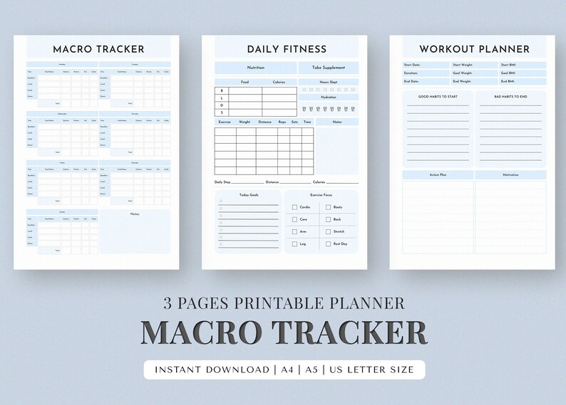 Macro Tracker Printable Planner Macro Tracker and Calorie Counter ...