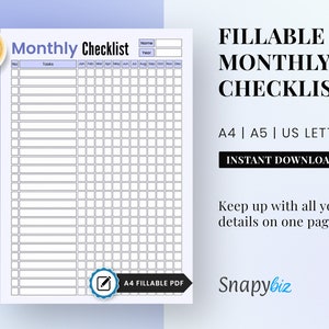 Monthly Checklist Printable Planner PDF, Weekly to Do List, Daily ...