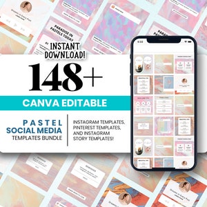 Pastel Social Media Canva Template Bundle, Pastel Social Media, Pastel ...