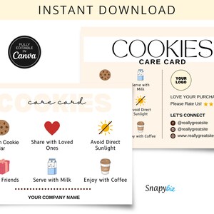 Cookies Care Card Canva Template Printable and Editable Cake Care ...
