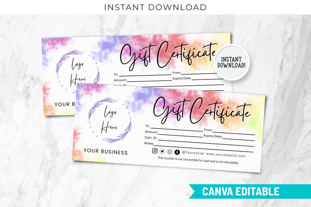 Customizable Gift Certificate Template: Add Logo (printable & Editable ...