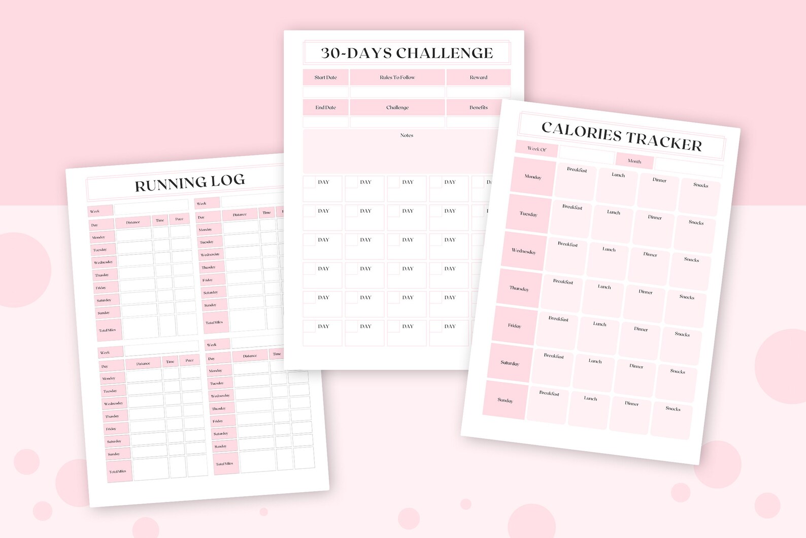Pink Fitness Printable Planner Bundle Pink Planner - Etsy