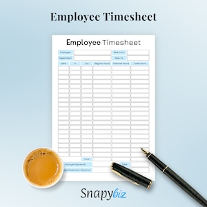 Fillable Employee Timesheet Printable Planner PDF, Work Time Tracker ...