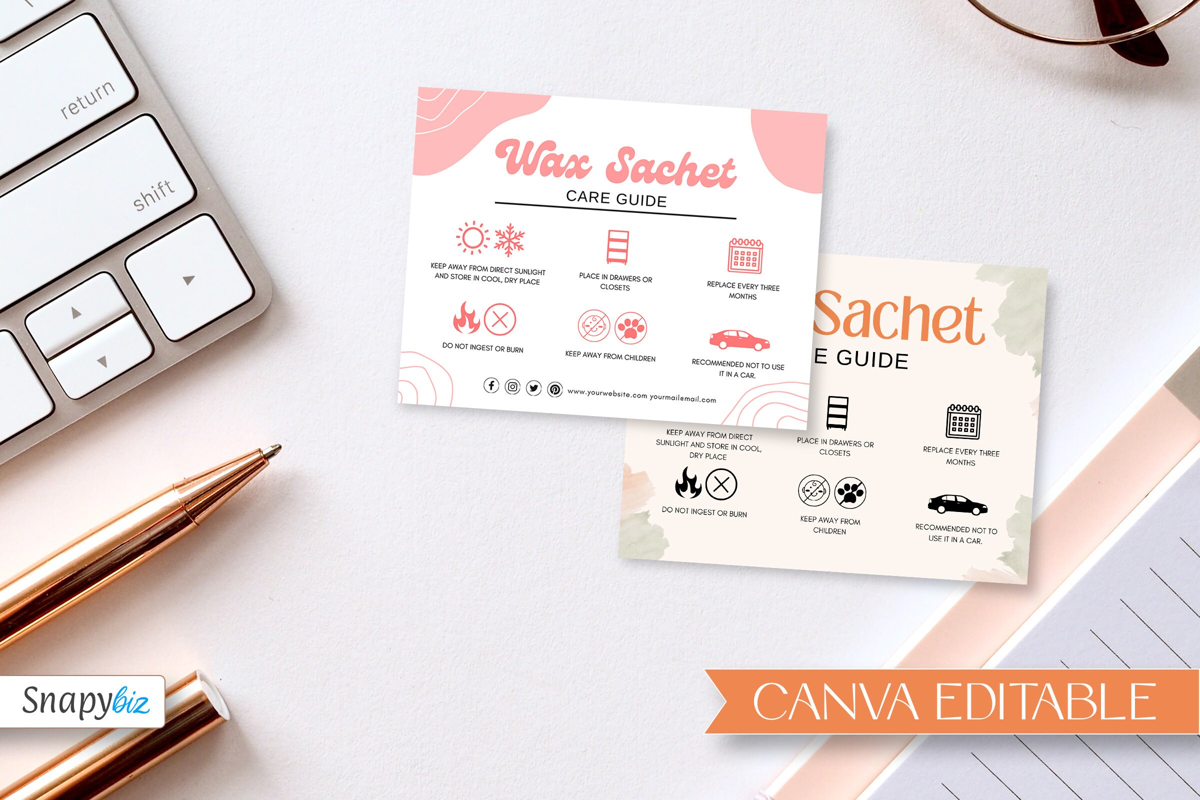 Wax Sachet Care Card Template, Canva Editable, Printable Instructions ...