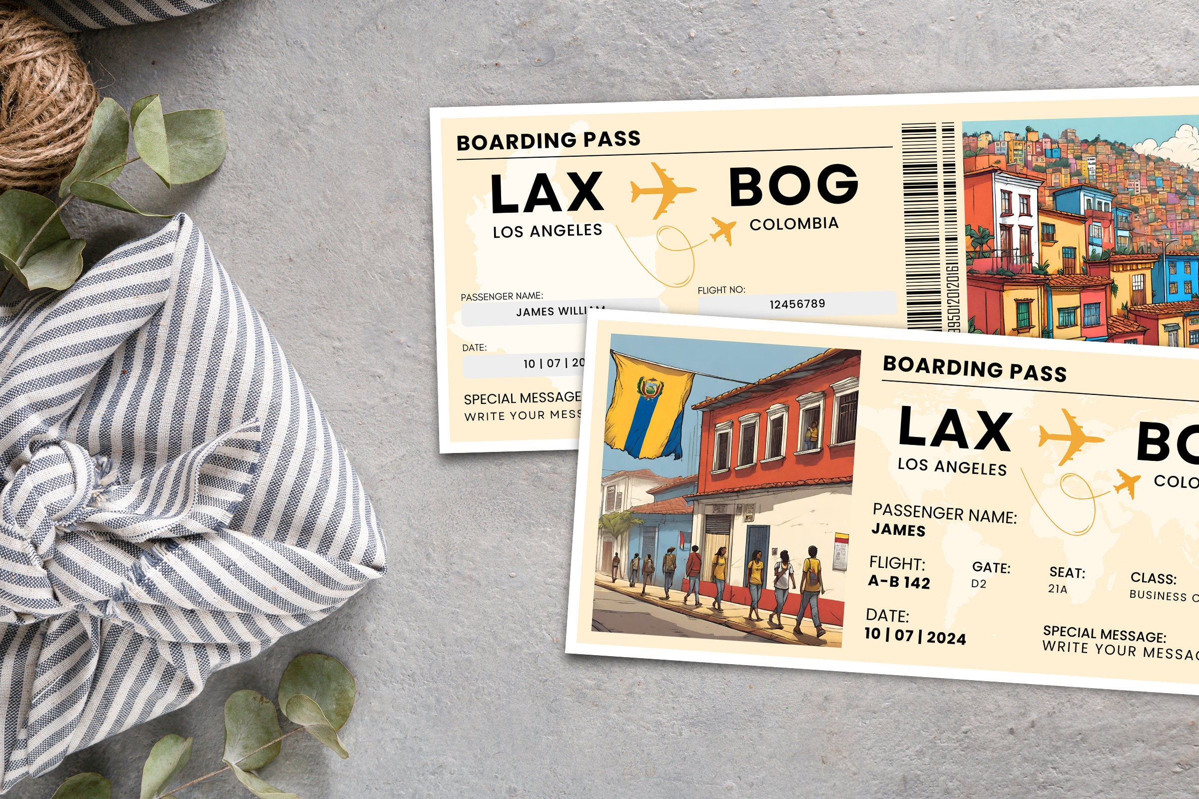 Travel Colombia Surprise Trip Airline Ticket Reveal Voucher Canva ...